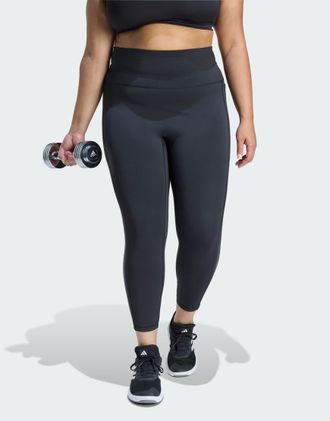 adidas adidas Performance - Optime - Plus-Size-Sportleggings in Schwarz mit den 3 Streifen in 7/8-L&auml;nge