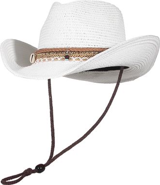 Eozy Damern Strohhut Breite Krempe Cowboyhut Sommer Sonnenhut Strandhut (Weiß, One Size)