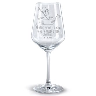 Mr. & Mrs. Panda wein glas Pinguin Angelboot - Geschenk, Neustart, Boot, Kelch, Rotwein, Angeln, Weinglas, Rotweinglas mit Gravur, graviert, glaskelch, Optimistisch