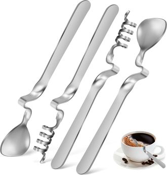 Artibetter 4 St&uuml;ck Espressol&ouml;ffel Edelstahl Kaffeel&ouml;ffel Honigl&ouml;ffel R&uuml;hrl&ouml;ffel Mit Gebogenem Griff