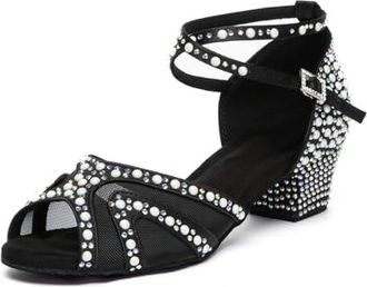 Minitoo Chaussures de danse latine tango pour femme avec bride de serrage et strass, L660 Noir Talon 5 cm, 36.5 EU
