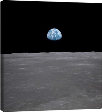 Posterlounge Apollo 11 - Aufgang der Erde über dem Mond Leinwandbild von NASA 60 x 60 cm Schwarz Wandbilder Wanddeko