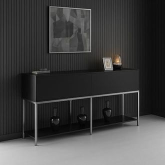 Dmora Anrichte Altair 150x30x80 cm Schwarz 2 Regale 4 F&auml;cher