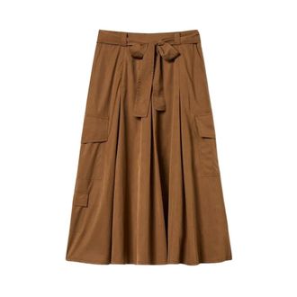 Twinset Jupe midi pliss&eacute;e Godet - Femme - Jupes - Brun - Taille: 36 FR