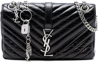 Saint Laurent Hobo Bags - Medium Crinkled Calfskin Punk Chain Bag - Gr. unisize - in Schwarz - f&uuml;r Damen