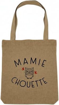 Fabulous Sac Shopping Tote Bag Aspect Lin - Mamie Chouette Famille Mignon Animal - Sac de Courses Toile Epaisse 360g Beige Naturel Cabas Port&eacute; Epaule Solide Im