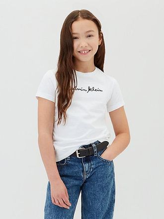 Calvin Klein Schmales Logo-t-shirt - Bright White - M&auml;dchen - 10 Jahre (140 cm)