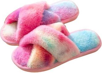 Generic Pantoufles pour femmes Bout ouvert Cross-Strap Fleece doubl&eacute; Chaud Doux Confortable moelleux L&eacute;ger Respirant Mousse &agrave; m&eacute;moire de forme Pantoufles anti