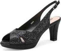 Queen Helena Chaussures élégantes avec strass avec talon moyen S2877, Noir, 35 EU