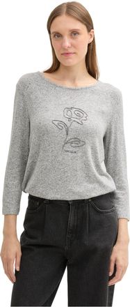 Tom Tailor Damen 1044408 Cozy Longsleeve mit Print, 21373-Medium Silver Grey Melange, XL