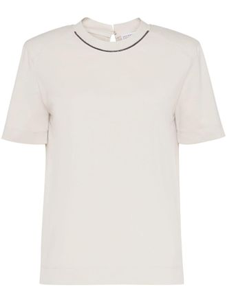 Brunello Cucinelli t-shirt en coton &agrave; ornements m&eacute;talliques - Tons neutres