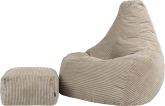 Icon Brand Dalton XXL Sitzsack Cord mit Hocker, Beige, Gaming Sitzsack Erwachsene mit Füllung, Bean Bag, Cord Sessel, Lounge Sessel, Lounge Stuhl, Schlafzimmer, 