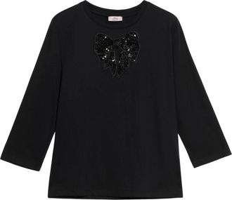 Oltre Femme, Tops, Noir, Taille: 38 FR T-shirt en jersey avec patch &agrave; sequins