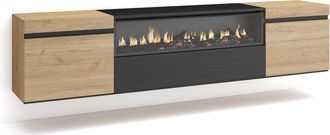 Skraut Home | TV-Schrank, Lowboard | für Wohnzimmer und Esszimmer | 200x45x35cm | Für TV-Geräte bis zu 80 | Elektrokamin. Maße | Hängend | Moderner Stil | Eiche S