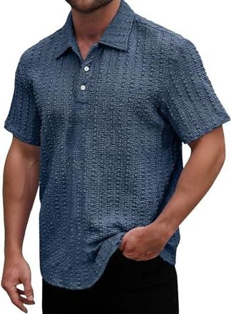 Generic DENGJIAMY Polo textur&eacute; pour homme T-shirt &agrave; col en V &agrave; manches courtes pour homme T-shirt &agrave; col en V d&eacute;contract&eacute; pour homme V&ecirc;tements d&eacute;t&eacute;, noir fonc&eacute;