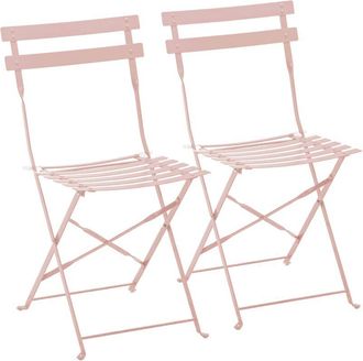 Oviala Lot de 2 chaises pliantes en acier rose poudr&eacute;