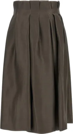 Khaite Womens Brown Silk Midi Skirt