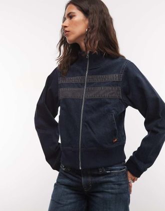 Collusion Jeansjacke im verk&uuml;rzten, sportlichen Track-Stil in blau-schwarzer Waschung, Kombiteil-Marineblau
