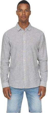 Only & Sons Gestreiftes Leinenhemd Dunkelblau - - Shirts - Herren - Mehrfarbig - L