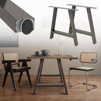 ECD Germany 2x Tischbeine A-Form A-Design, 70x72,5 cm, Dunkelgrau, aus pulverbeschichtetem Stahl, Industriedesign, Metall Tischkufen Tischuntergestell Tischgestel