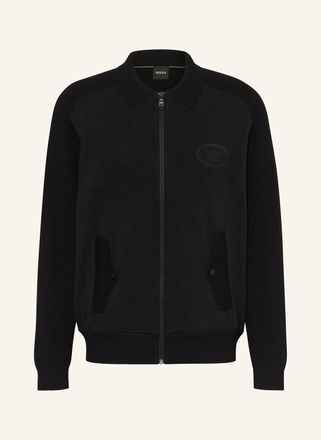 HUGO BOSS Strickjacke Hole Im Materialmix schwarz