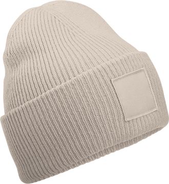 Beechfield Deep-Cuffed Tonal Patch Beanie - Natural Stone - One Size