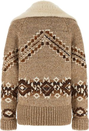 Ermanno Scervino Fair Isle Knit with Sheepskin Collar Jacket - Beige