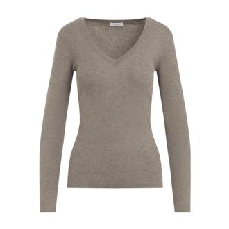 Brunello Cucinelli Funkelnder Kaschmir-Rippstrickpullover - - Knitwear - Damen - Braun - M