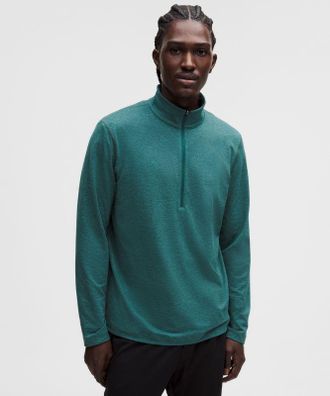 lululemon Soft Jersey Oberteil mit halblangem Rei&szlig;verschluss f&uuml;r M&auml;nner - Gr&ouml;&szlig;e 2XL in Heathered Deep Marina/Heathered Harbor Green