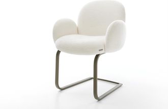 DELIFE Freischwinger Nube-Flex mit Armlehnen Boucl&eacute; Soft Beige Freischwinger flach Effektfinish Titan Taschenfederkern, Esszimmerst&uuml;hle