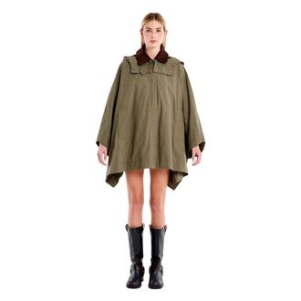 Vicolo Femme, Vestes, Vert, Taille: ONE Size Manteau Cape &agrave; Capuche et Col &agrave; Carreaux
