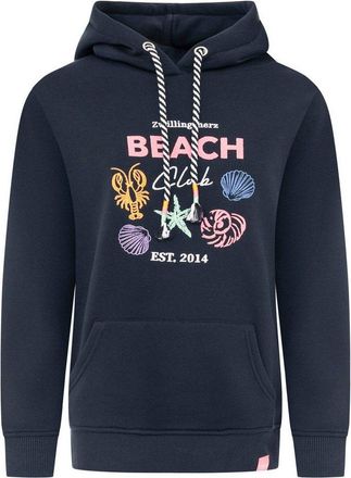 Zwillingsherz Hoodie Beach Club Muschel-Motiv, Kapuze mit bunter Kordel, K&auml;ngurutasche