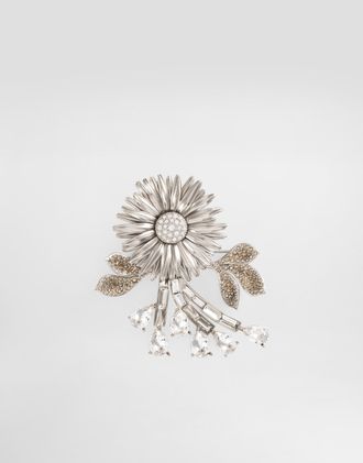 Dolce & Gabbana Blumenbrosche Mit Strasssteinen - Mann Bijoux Silber Metall Pz