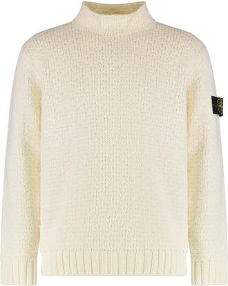 Stone Island Homme, Pulls, Beige, Taille: M Pull Col Montant en Chenille de Coton