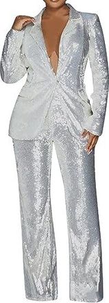 Generic Costumes pour Femmes Ensemble Sequin 2 pi&egrave;ces Pantalon Ensemble crant&eacute; Coupe ajust&eacute;e Costumes Formels Costume de pour Femme Ensembles de Paillettes Sc