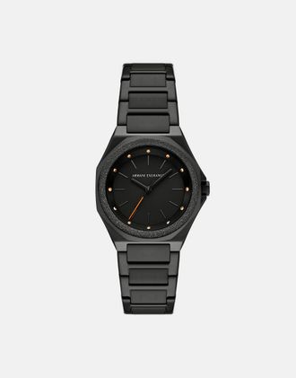 A|X Armani Exchange Damenuhr aus schwarzem Edelstahl mit drei Zeigern