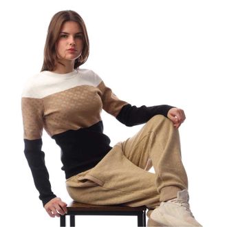 HUGO BOSS Fireria Sweatshirt f&uuml;r Damen, Rundhalsausschnitt (Cremefarbe/Hellbraun/Schwarz)