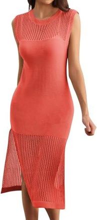 Generic Cache-maillot de bain en crochet pour femme - Robe de plage dos nu - Robe d&eacute;t&eacute; boh&egrave;me pour vacances de plage - Essentiels de vacances pour femme, roug