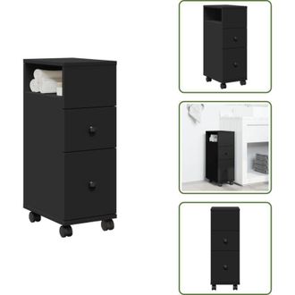 vidaXL Badschrank Schmal mit Rollen Schwarz Holzwerkstoff - Badezimmerschrank Schmal - Schmaler Badezimmerschrank - Badschrank Schmal - Schmaler Badschrank