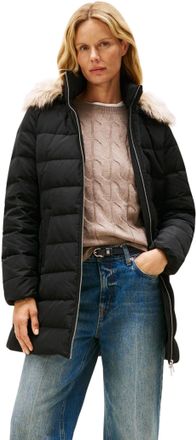 Tommy Hilfiger Damen Daunenmantel Down Slim mit Fellbesatz, Schwarz (Black), XXL