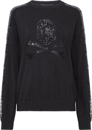 Philipp Plein Femme, Pulls, Noir, Taille: 36 FR Pullover Col Rond Skull & Bones