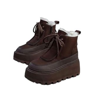 Generic QXDZSW Bottines compens&eacute;es pour femme 6,5 cm, marron, 38 EU