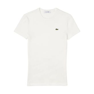 Lacoste Femme, Tops, Blanc, Taille: 40 FR T-shirt en coton c&ocirc;tel&eacute; Slim Fit