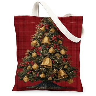 Generic Sacs fourre-tout en toile pour sapin de Noël, décoration festive, sacs de courses légers et réutilisables pour cadeaux, plage, voyage, Rouge, 13x15 In