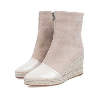 Generic Bottines patchwork pour femme - Bout pointu - Talons compens&eacute;s - Espadrilles - Chaussures dhiver chaudes, beige, 40.5 EU