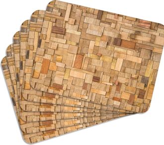 MG Design Set aus 6 Kork-Platzsets - Wooden Mosaic - 30 x 40 cm - hitzebeständig & abwischbar, mit Korkrückseite