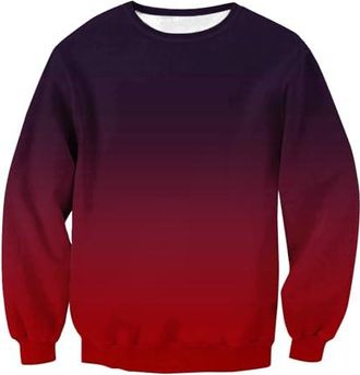 Generic Pull à col rond pour homme - Décontracté - Mode ample - Dégradé - Manches longues - Col rond - Sweat-shirt décontracté à manches longues, Rouge, S