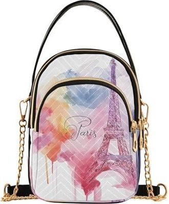 Mnsruu Sac à bandoulière pour femme - Motif Tour de Paris - Rose - Petit sac à bandoulière avec sangle réglable
