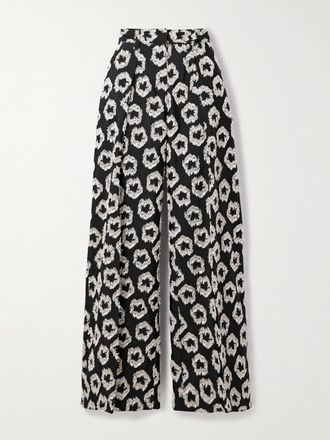 Ulla Johnson Pantalon Large En Faille Recycl&eacute;e &Agrave; Fil Coup&eacute; Et &Agrave; Plis Cai - Noir