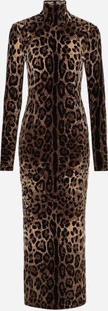 Dolce & Gabbana Langes Kleid Aus Chenille-jacquard Leomuster - Frau Kleider Mehrfarbig Baumwolle 46